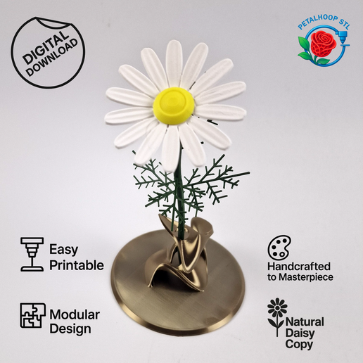 💐 Artificial Daisy Flower STL, 3D Print Forever Flower, Digital ...