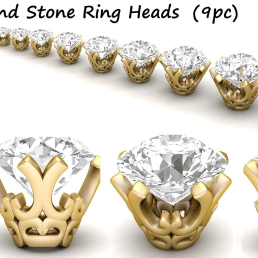 STL file Ring Heads Type 7 - 9pc 💍 (OBJ)・3D printer model to download・Cults