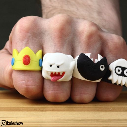 Mario Enemies Rings 🌼🗿👑👻🦑・ STL File for 3D printing・Cults