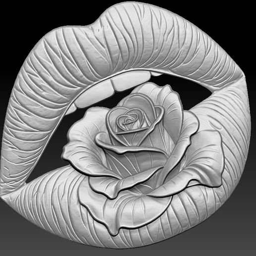 👄 Mouth biting rose CNC Relief Model・ STL File for 3D printing・Cults