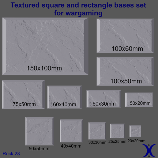 🟪 Square and rectangle bases set for tabletop, textured: rock28 ...