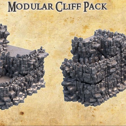 🎲 Modular Cliff Pack 28 mm Tabletop Terrain・ STL File for 3D printing・Cults