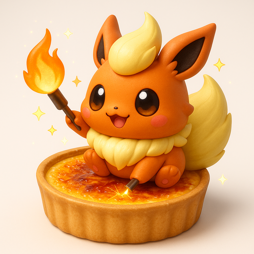 👾 Flareon Crème Brûlée – Fire-Torched Delight・ STL File for 3D printing ...
