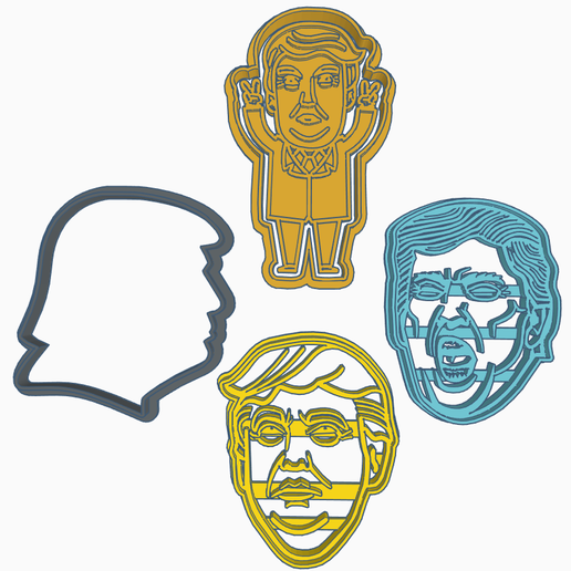 🍪 DONALD TRUMP KIT X4 COOKIE CUTTERS PRESIDENT・ STL File for ・Cults