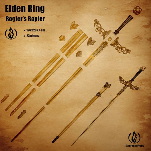 💍 Elden Ring Rogier Rapier・Archivo 3D para Impresión 3D・Cults