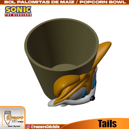 🍿 Popcorn Bowl Tails / Sonic The Hedgehog・ STL File for 3D printing・Cults