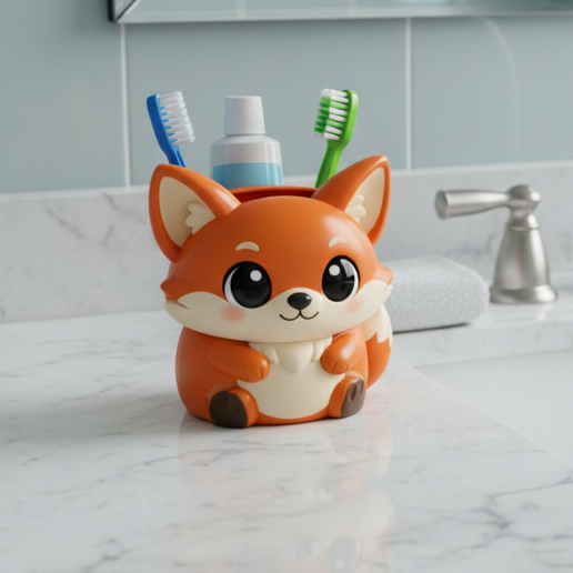🦊 Cute Kawaii Fox 3D Toothbrush & Toothpaste Holder・ STL File for 3D ...