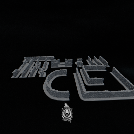 ♟ Stone Walls 28mm FDM Terrain 15 pieces・ STL File for 3D printing・Cults
