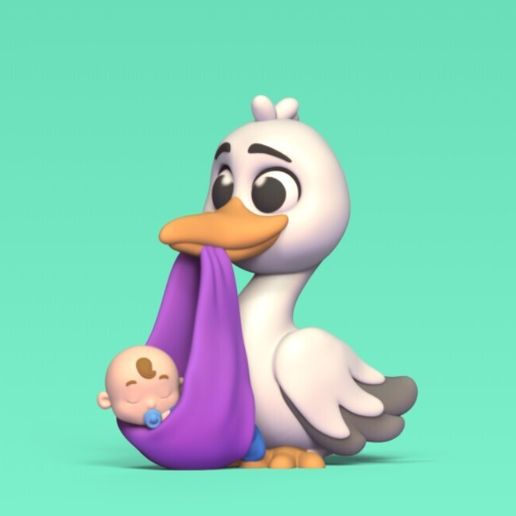 👶 Cute Stork with Baby・ 3D File for 3D printing・Cults