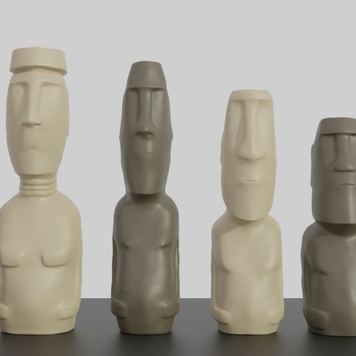 Archivo STL STL 3D printable Moai Chess Set textured model 🗿 (3MF ...
