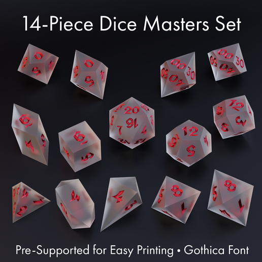 🎲 Dice Masters Set - 14 Shapes - Gothica Font - Supports Included・ STL ...