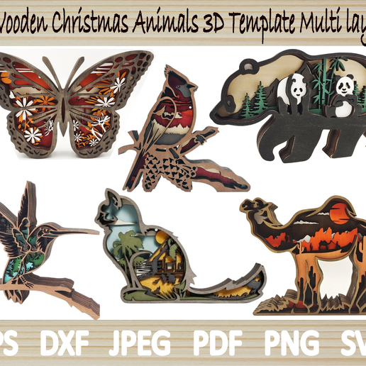 🪵 6 Wooden Animals Ornament Templates - Multi-Layer Glowforge File・ 3D ...
