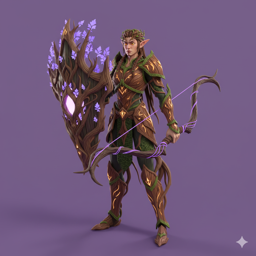 🧝 Single STL Sylvan Elf Guardian with Living Tree-Shield - Forest ...