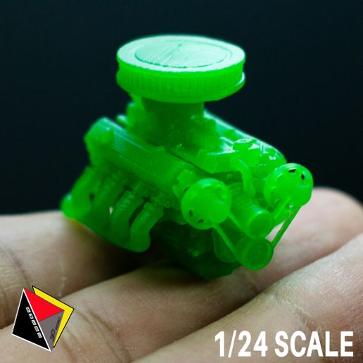 🚗 1/24 Scale 454 V8 Chevy Engine・ STL File for ・Cults
