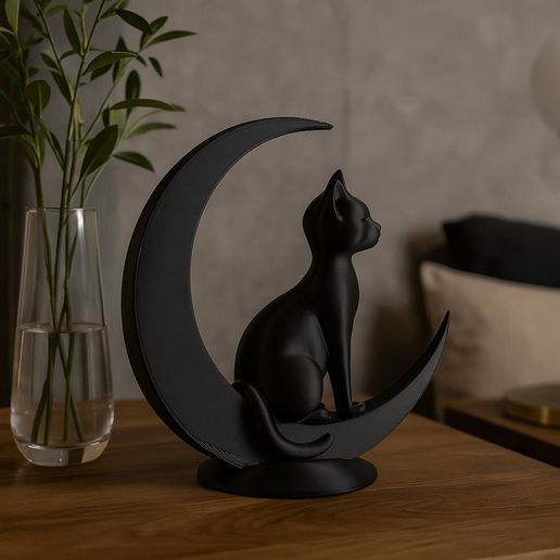 🐱 Minimalist Cat Sitting on the Moon Sculpture・Free STL File for 3D ...