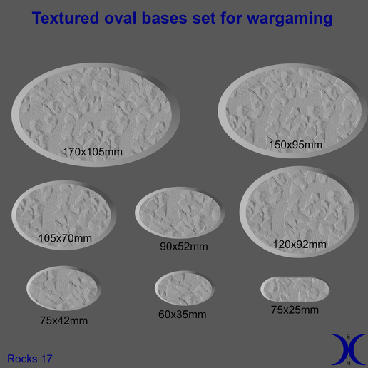 🎲 Oval bases set for tabletop, textured: Rocks 17・ STL File for 3D ...