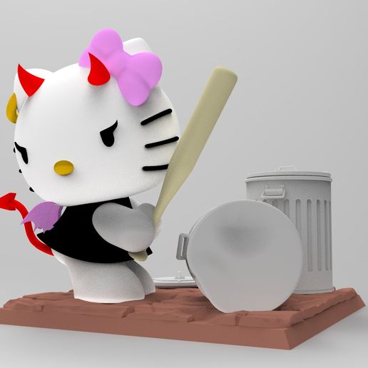 👋 Bad Hello Kitty hitting garbage cans 3D print model・ 3D File for ・Cults