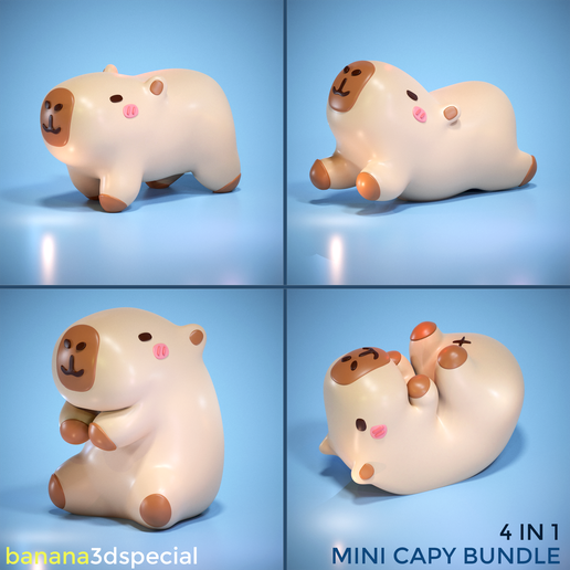 STL file Cute Chibi Capybara Pet Bundle - 4 in 1 - For 3D Printing 🇯🇵 ...