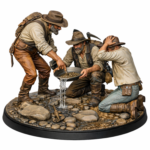 🤠 Gold Rush Prospectors Diorama STL - Wild West Gold Panning Scene for ...
