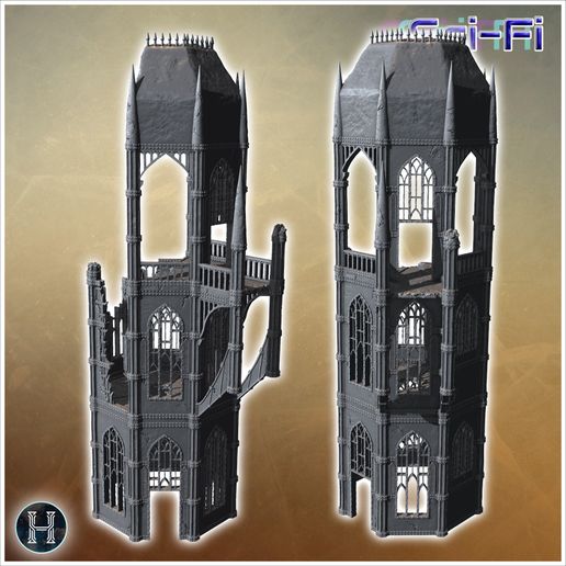 🔮 Tower-like structure with high gothic arches, spiked rooftop, and ...