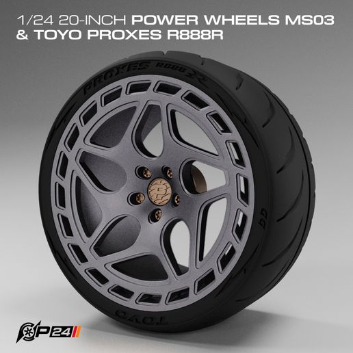 🛞 1/24 20-inch Power Wheels MS03 & Toyo Proxes R888R・ STL File for 3D printing・Cults