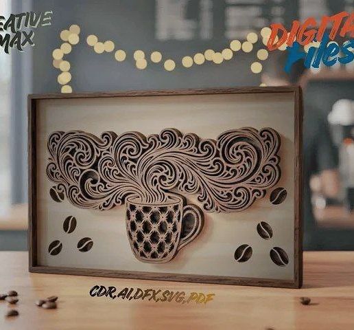 ☕ 3D Multilayer Coffee Cup Wall Art SVG, DXF, AI, PDF Files | Creative ...