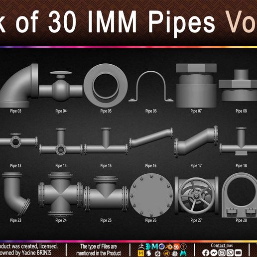 🎮 Pack Of 30 IMM Pipes Volume 02・ 3D File for 3D printing・Cults