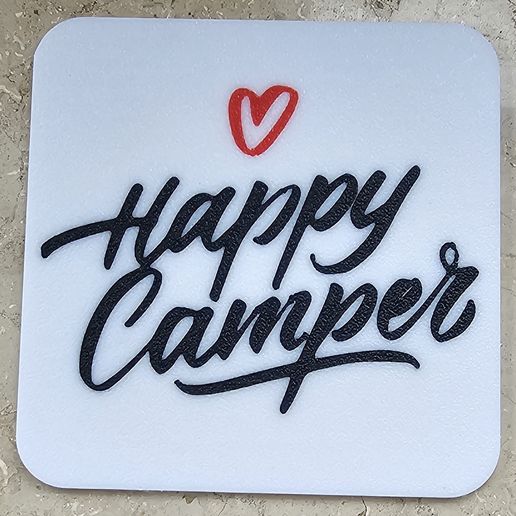 🏕️ Camping coaster Happy Camper lettering・ 3MF File for 3D printing・Cults