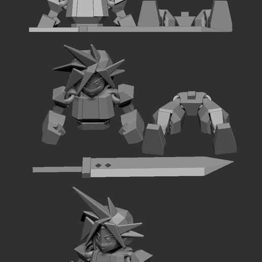 ☁️ Flexi Low Poly Cloud Strife・ 3D File for 3D printing・Cults