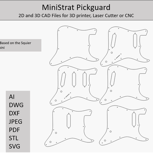🎸 MiniStrat PICKGUARD, TEMPLATES, FICHIERS CAO 2D ET 3D・Fichier 3D pour ...