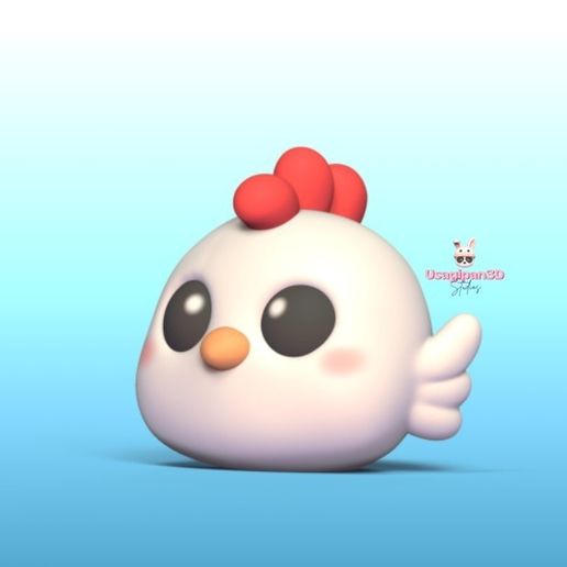 🐔 Cute Round Chicken + Keychain Version・ 3D File for 3D printing・Cults
