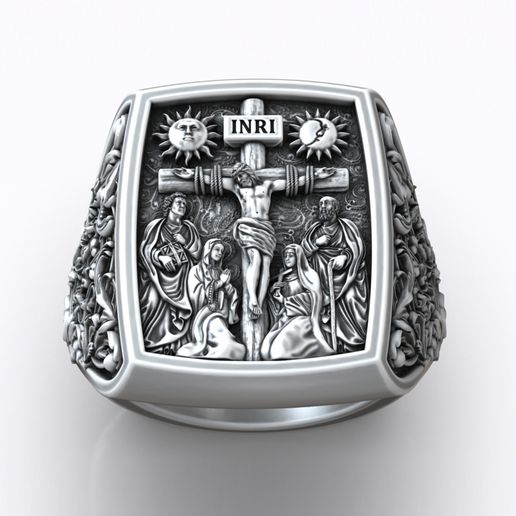 3D file Jesus Christ Crucifix Cross Mary and Saints Christian Ring ️ ...
