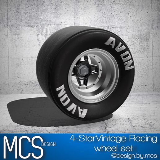 ⭐ 15inch Vintage Racing Wheels 4 Star x3 offsets with Tires・ STL File ...