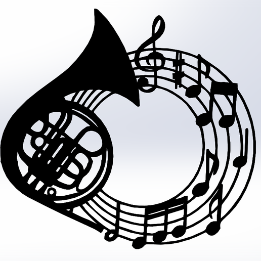 📯 French Horn & Musical Notes - Line Art・ STL File for 3D printing・Cults