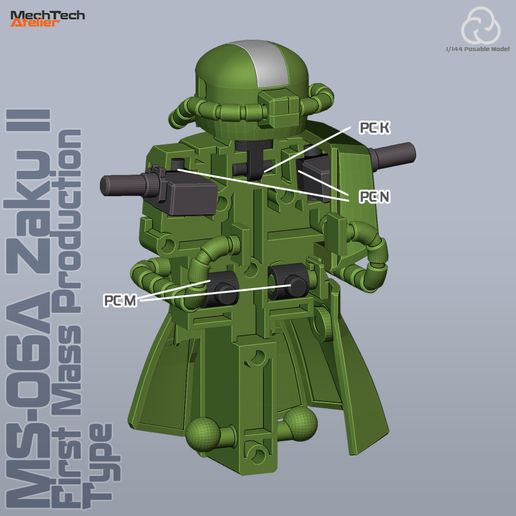 🤖 [1/144] MS-06A Zaku II First Mass Production Type・ 3D File for 3D ...