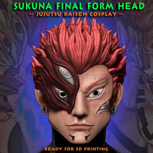 💇 Sukuna Final Form Head Mask (With Hair) - Jujutsu Kaisen Cosplay ...