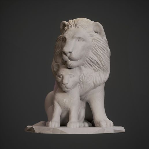 🦁 Lion with Cub 3D Model・ STL File for 3D printing・Cults