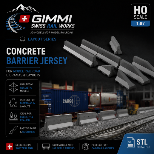 🇯🇪 1-87 - CONCRETE BARRIER JERSEY - FFS SBB CFF DB RHB・Free STL File ...