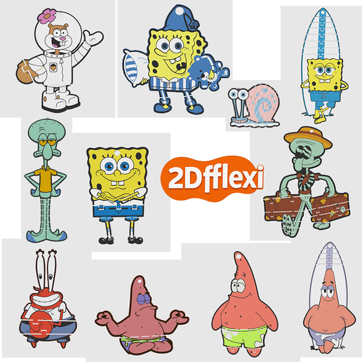 🗝️ Spongebob set 2D fflexi・ STL File for 3D printing・Cults