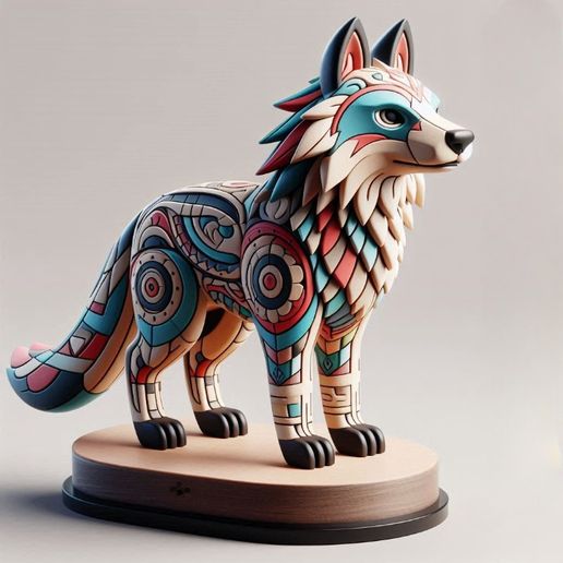🎨 1021 Color 3D Model of a Totem-Style Wolf on a Pedestal, pug ...