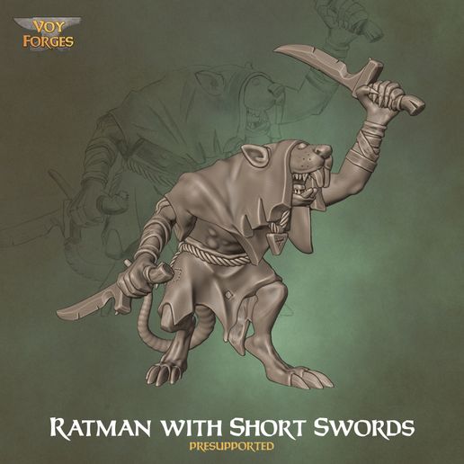 ⚔️ Ratman with Short Swords・Free 3D File for 3D printing・Cults